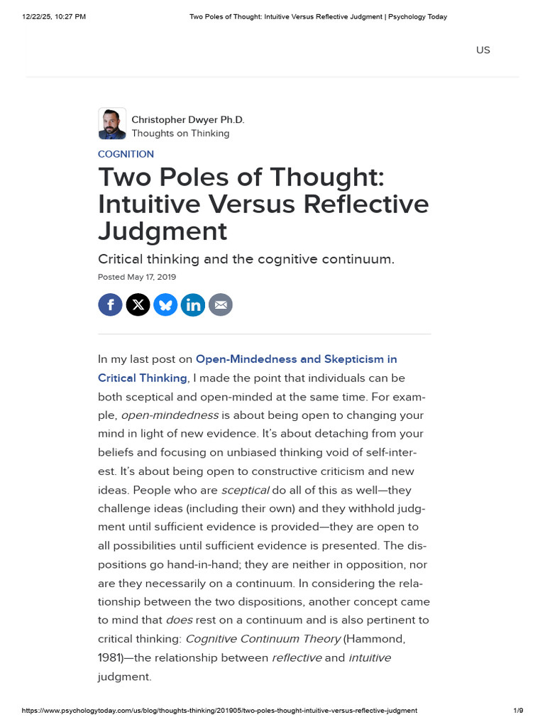 Two Poles of Thought - Intuitive Versus Reflective Judgment ...