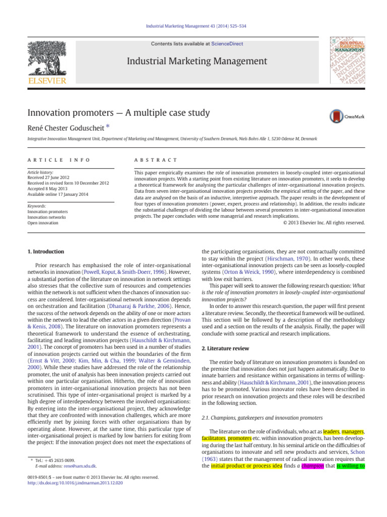 Innovation Promoters - A Multiple Case Study | PDF | Qualitative ...