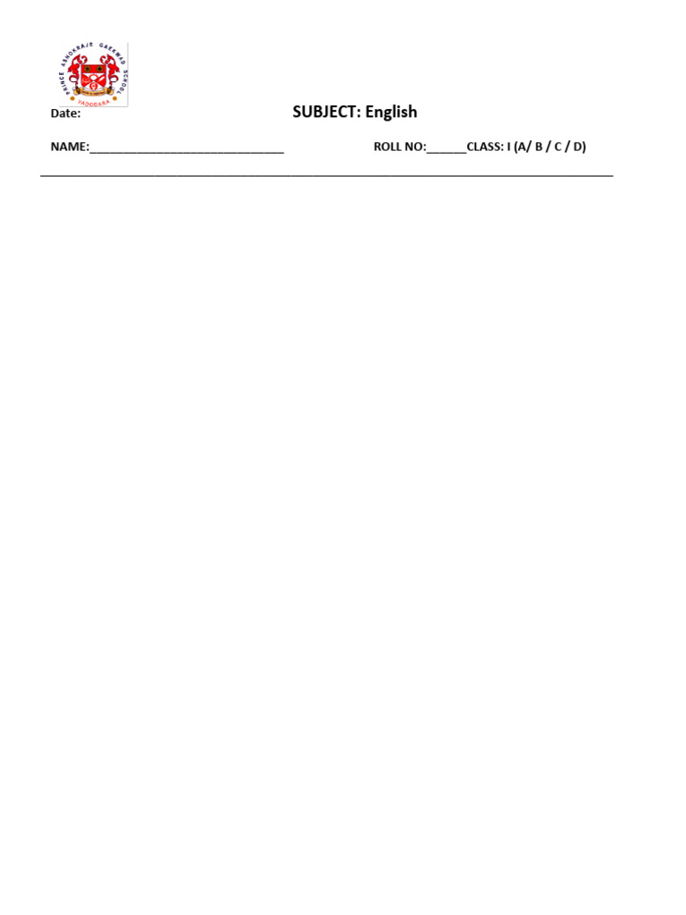 English Assignment Class I | PDF