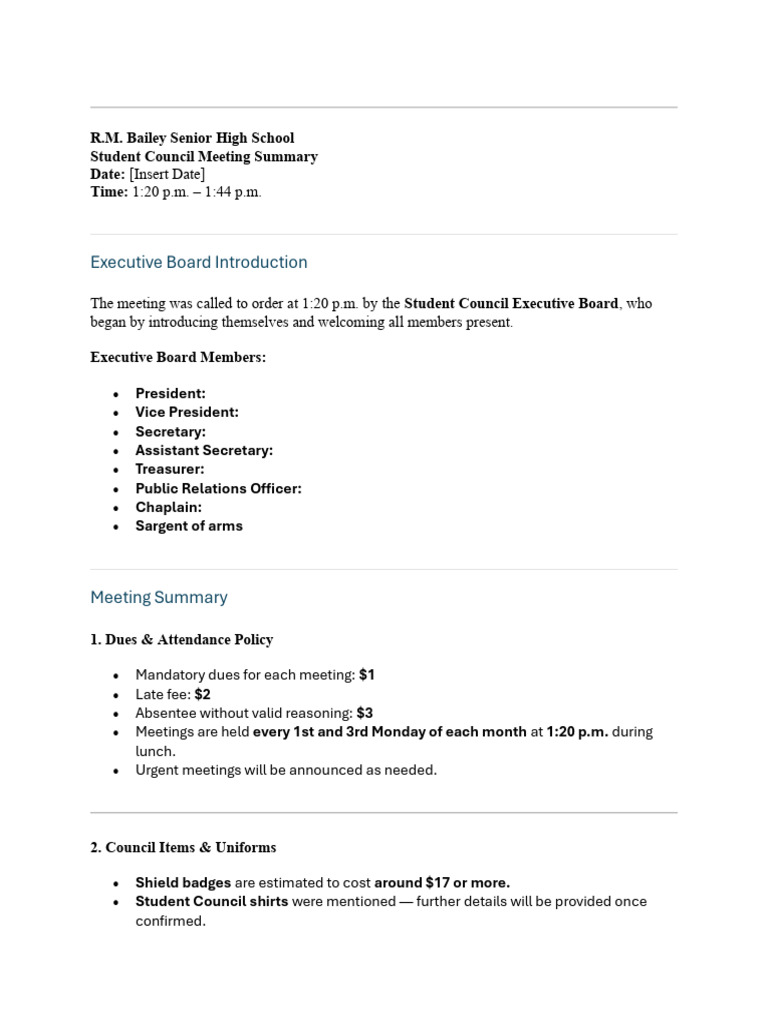 Executive Board Introduction: R.M. Bailey Senior High School Student ...