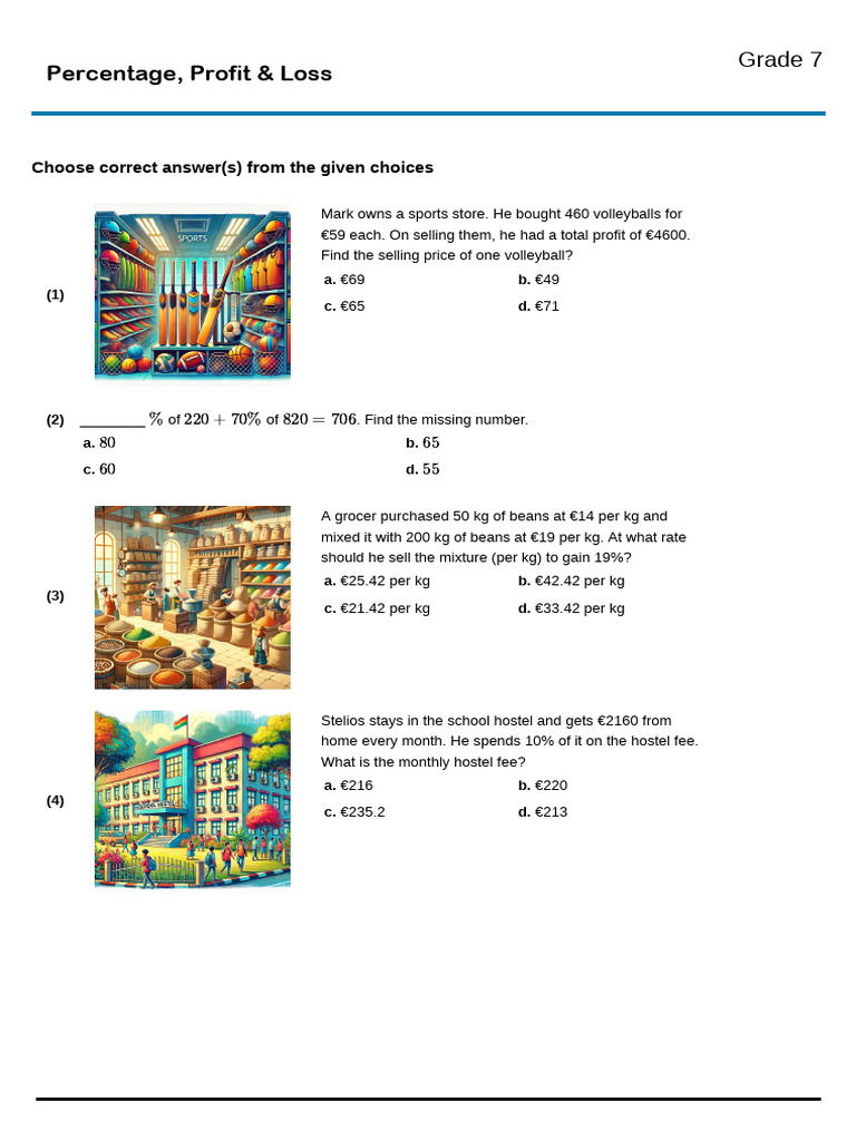 Maths Class VII Percentage & Profit and Loss Practice Paper 2025 Q ...