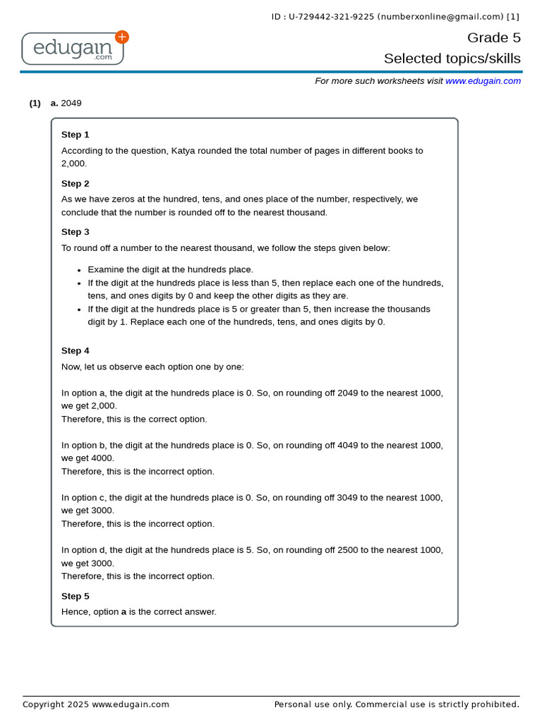 Grade 5 Math Worksheets on Rounding | PDF | Number Theory | Arithmetic