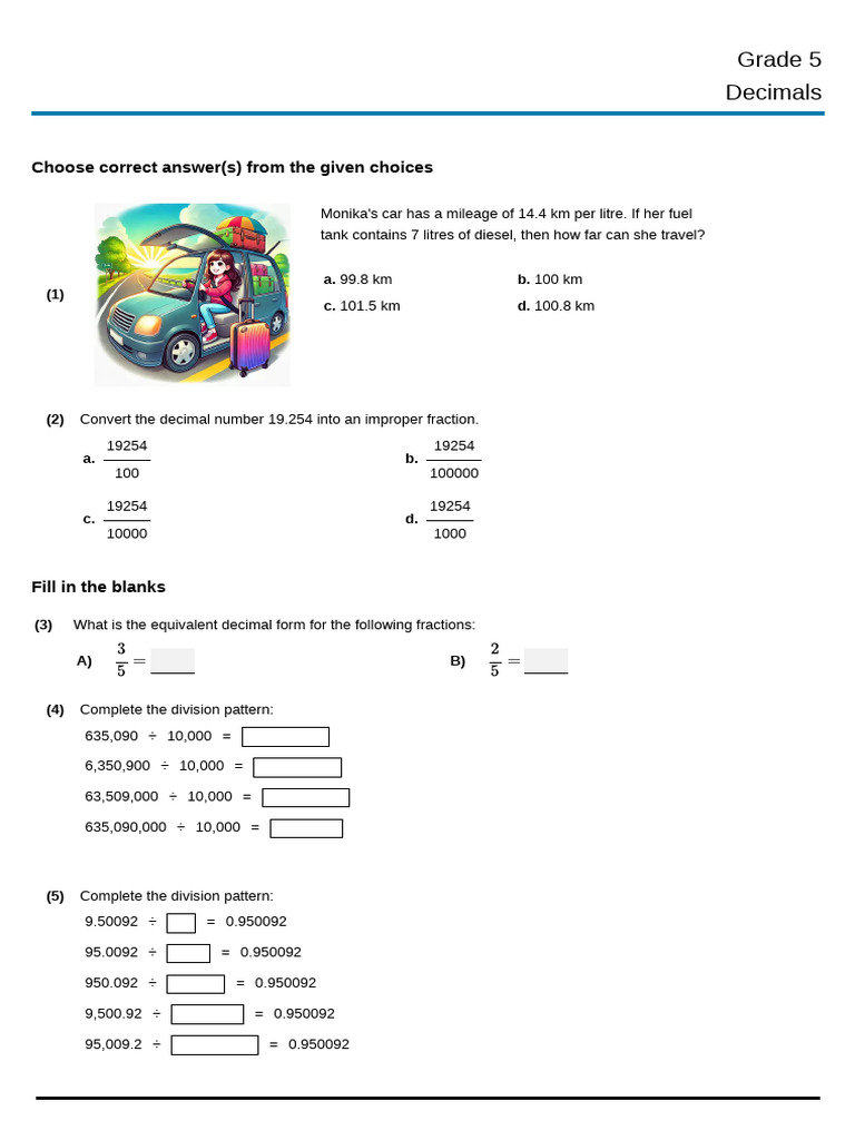 Maths Class V Decimals Practice Paper 05 2025 Q | PDF