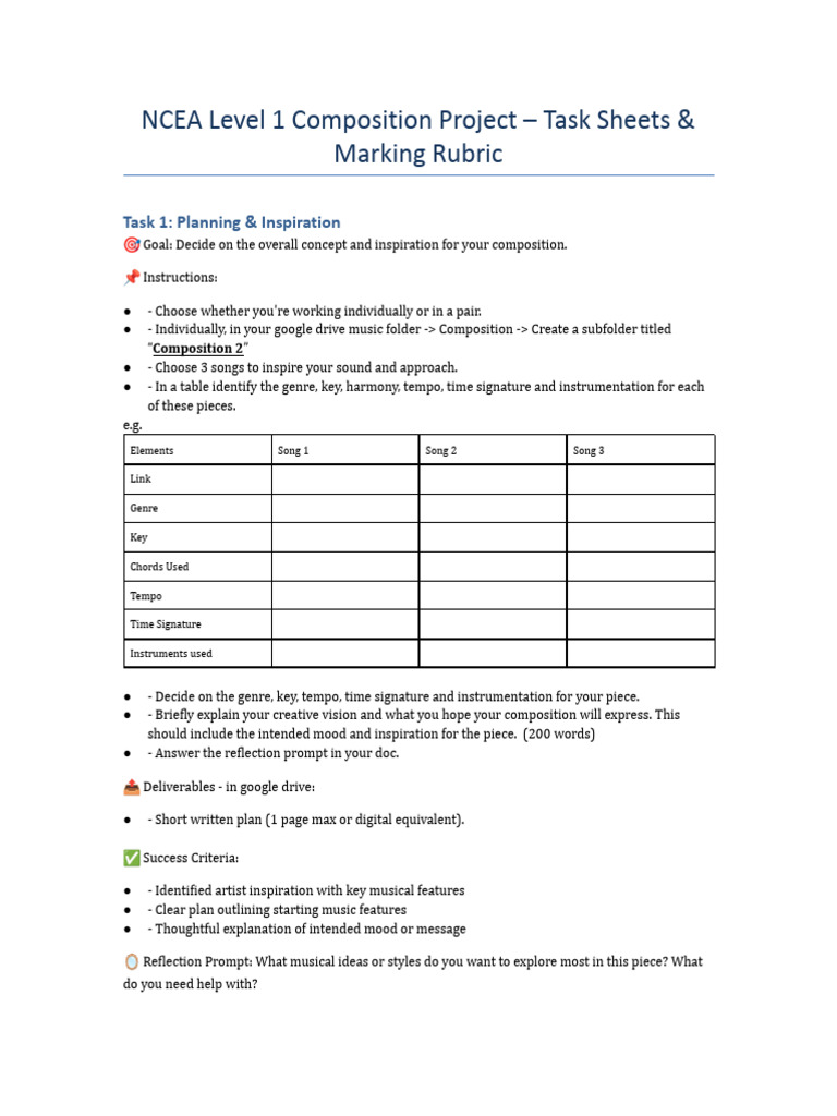 NCEA Level 1 Music Composition Guide | PDF | Song Structure | Musical ...
