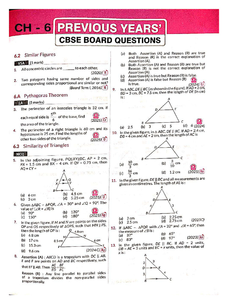 10th Maths CH - 6 (PYQ) | PDF