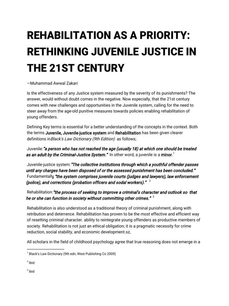 Rethinking Juvenile Justice: Focus on Rehabilitation | PDF | Juvenile ...