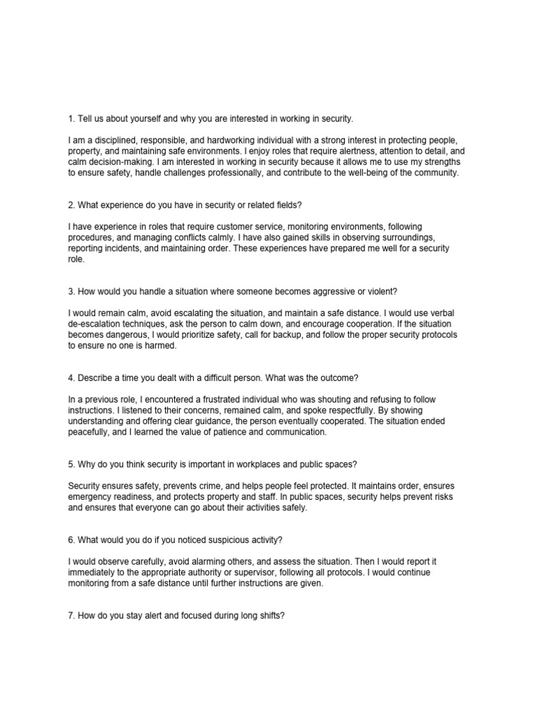 Security Interview Answers | PDF | Emergency