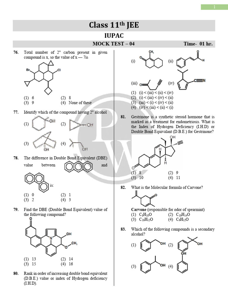 JEE Class 11 IUPAC Mock Test 04 | PDF | Chemical Compounds | Chemistry