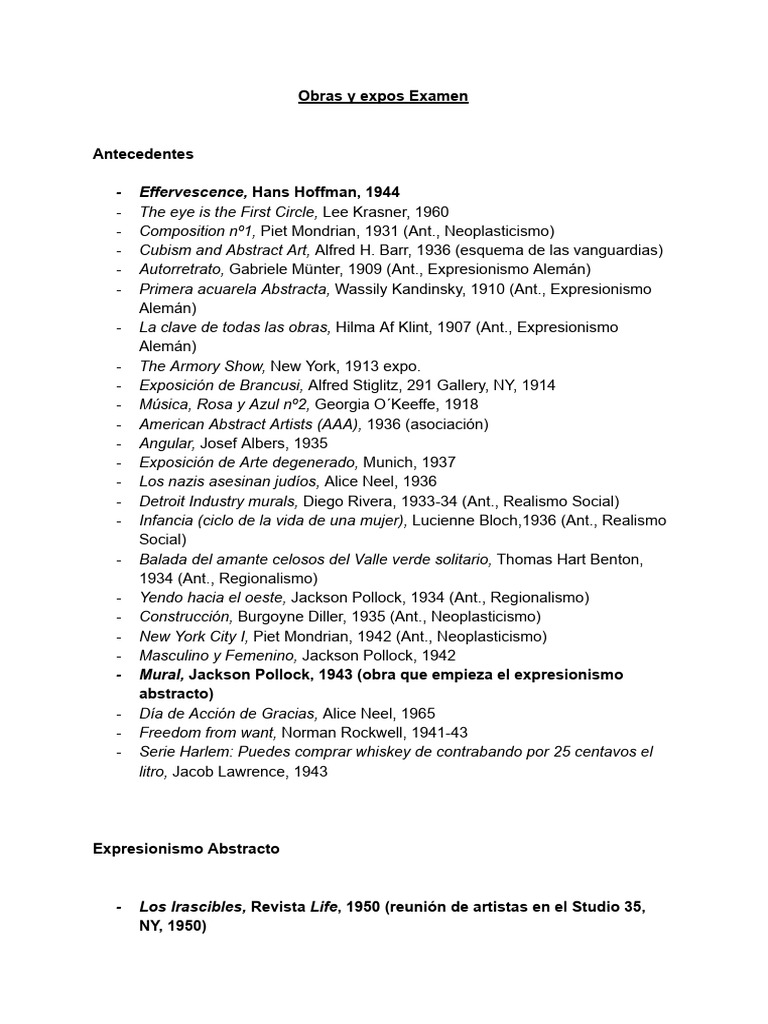 Obras examen 2 | PDF | Movimientos de arte | Arte Moderno