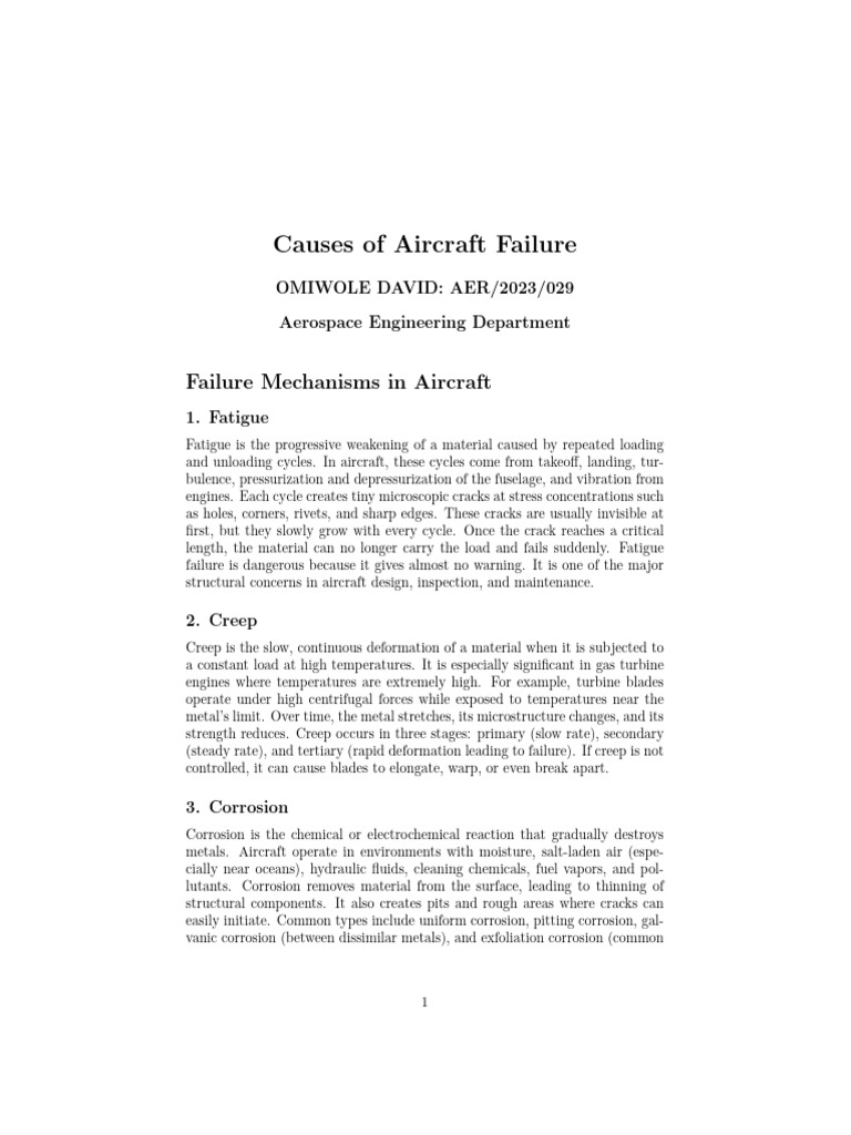 Causes of Aircraft Failure | PDF | Wear | Fatigue (Material)