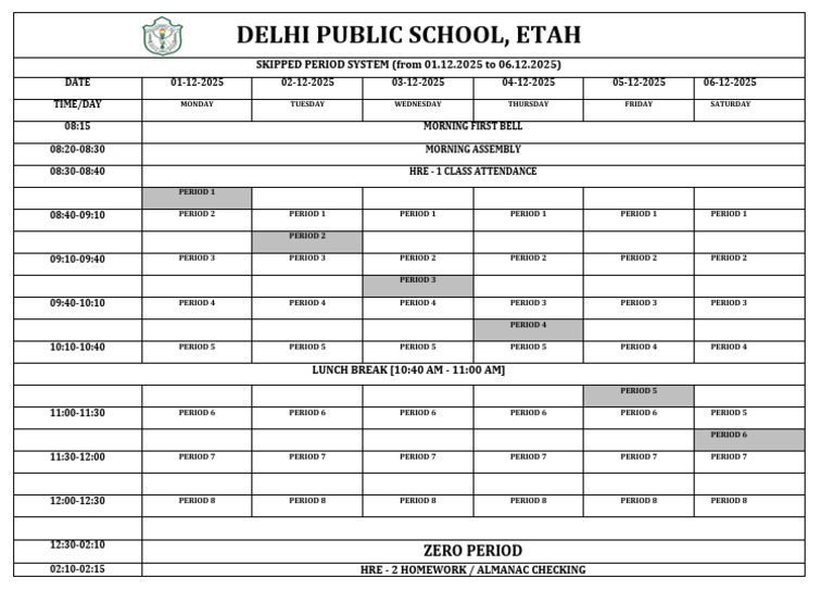 Delhi Public School Etah Schedule | PDF
