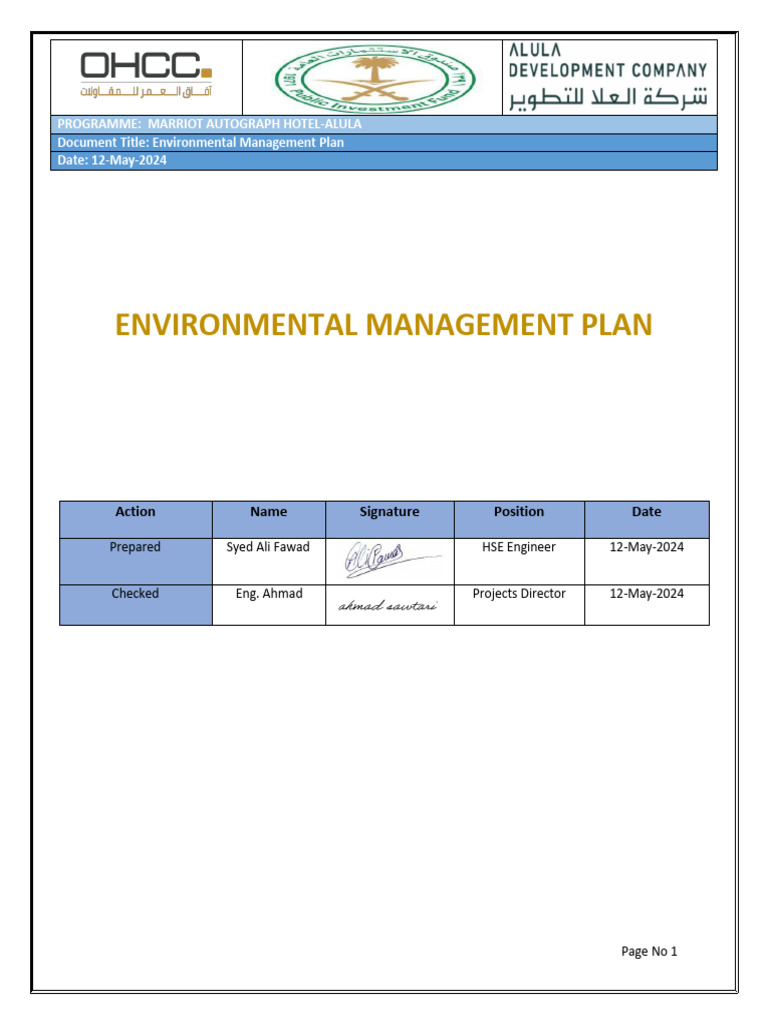 Environmental Management Plan for Alula Hotel | PDF | Regulatory ...