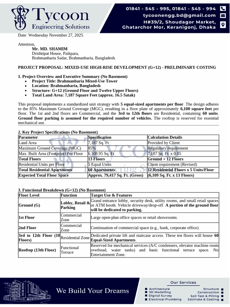 Brahmanbaria Mixed-Use Tower Proposal | PDF | Apartment | Basement