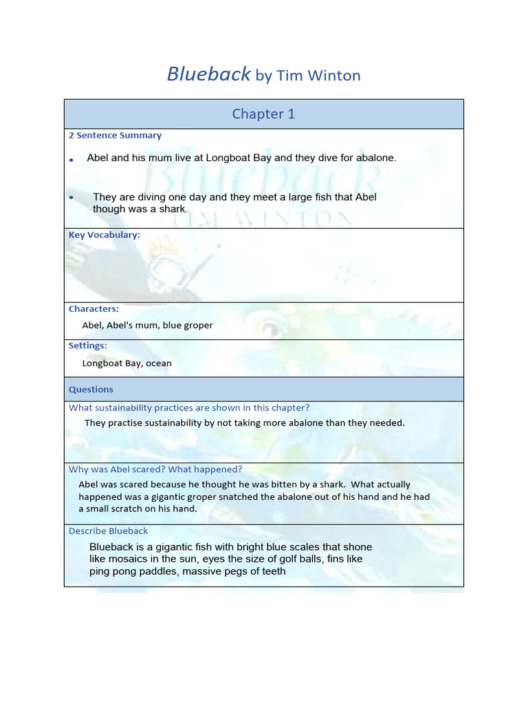 Blueback Chapter Summaries & Analysis | PDF
