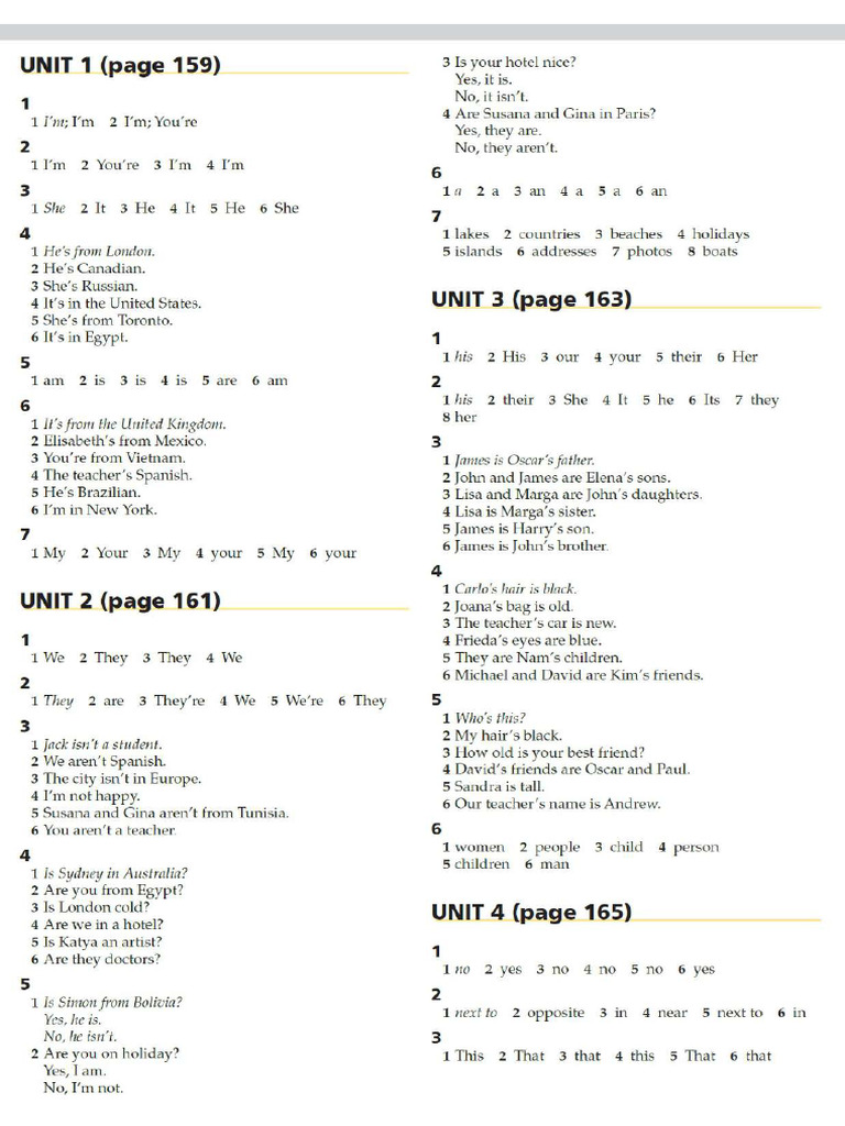 Grammar Summary Answers Level 1 | PDF