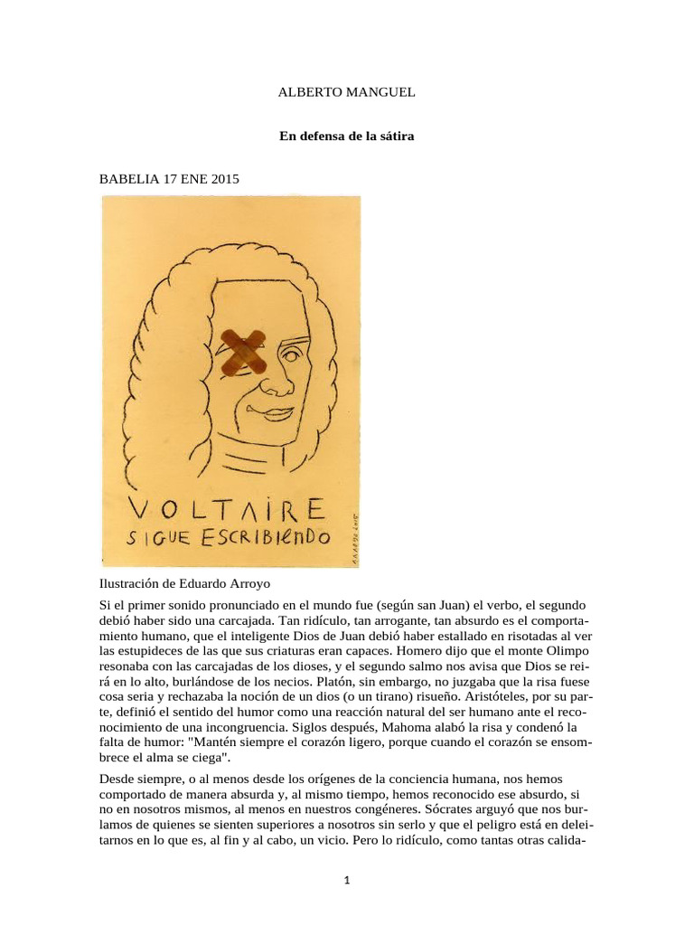 ALBERTO MANGUEL en Defensa de La Sátira 170115 | PDF | La risa | Humor