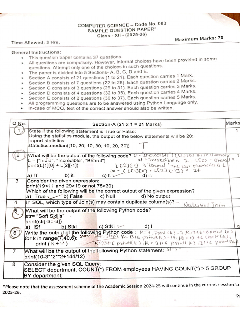 Sample Paper CS | PDF