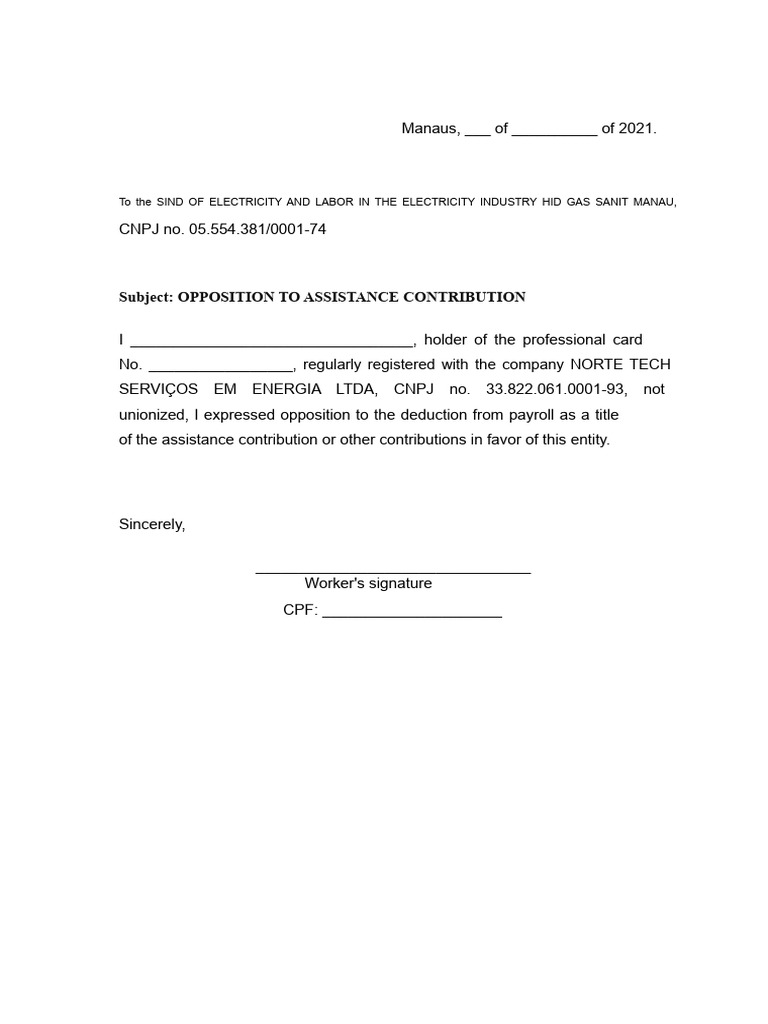 Model of Opposition Letter To Union Contribution | PDF