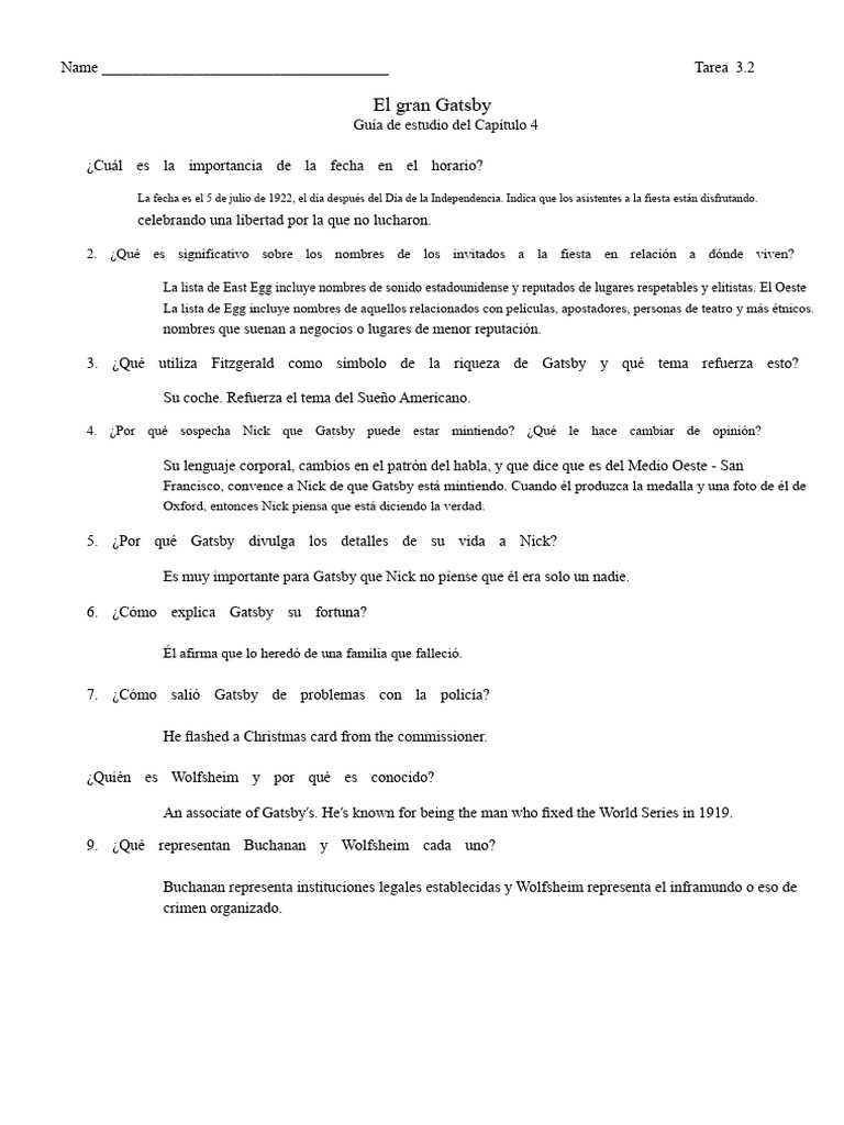 Gatsby 4-6 Claves de respuestas | PDF | El gran Gatsby