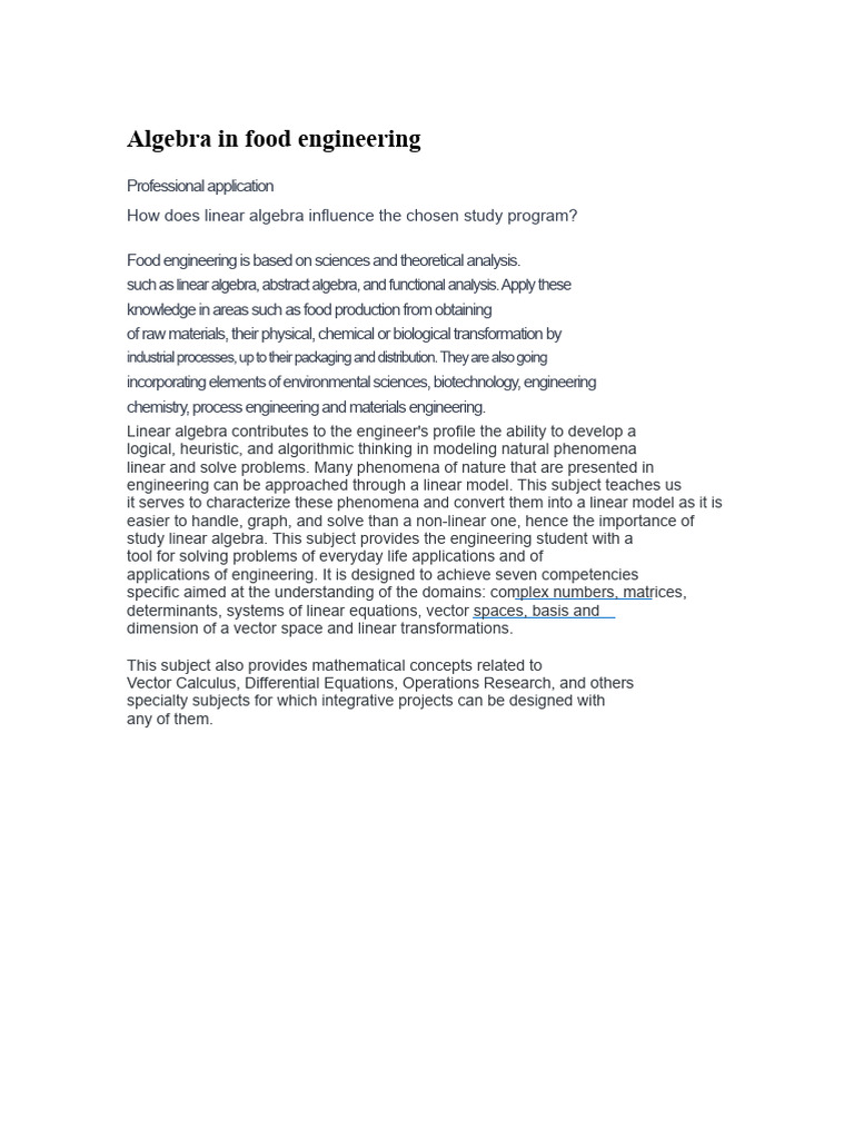 Algebra in Food Engineering | PDF | Algebra | Linear Map