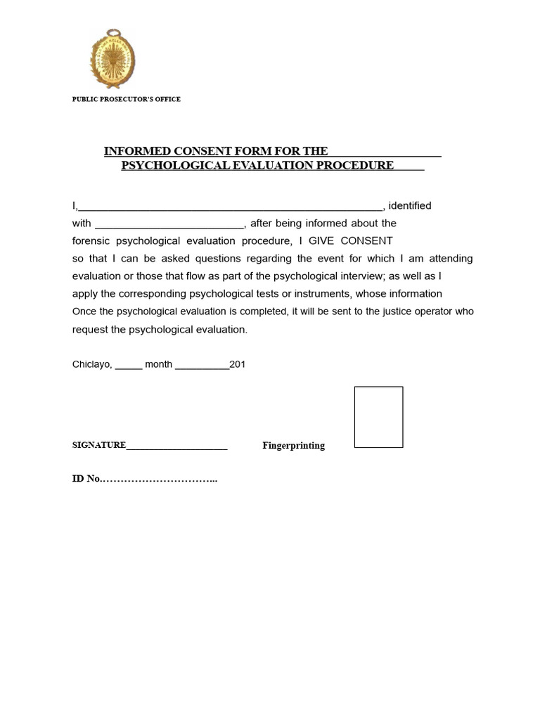 Informed Consent Form For The Psychological Evaluation Procedure | PDF ...