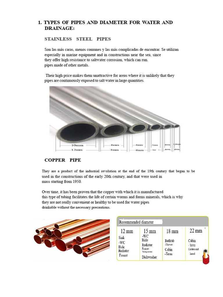 Classes of Pipes and Diameter For Water and Drainage | PDF | Pipe ...