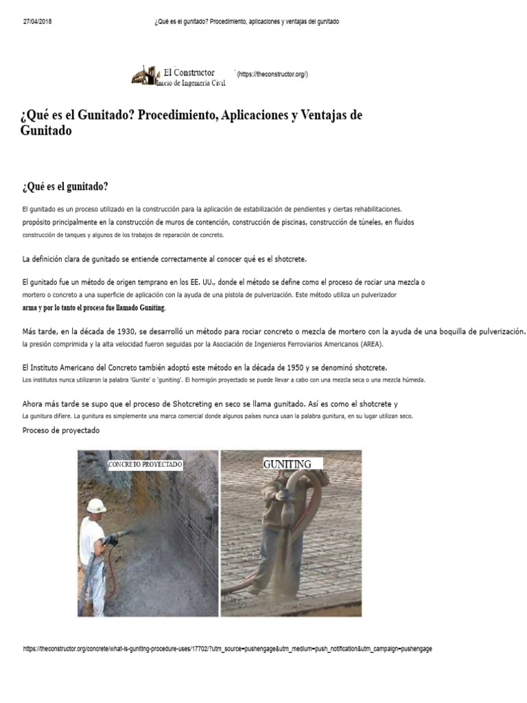 Gunitado: Proceso y Ventajas en Construcción | PDF | Hormigón | Agua