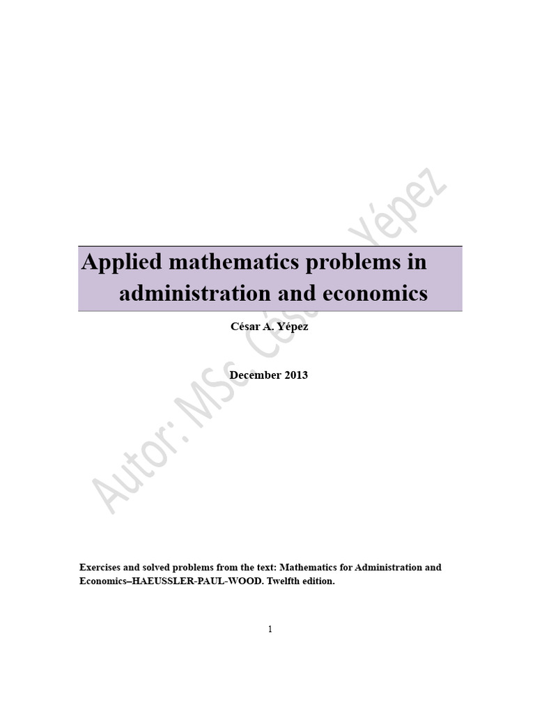 Applied Mathematics Exercises For Administration and Economics. | PDF ...