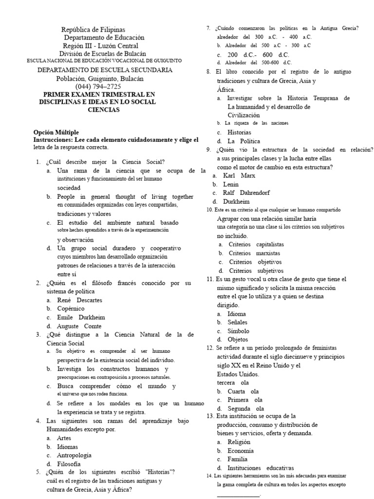 EXAMEN DEL PRIMER TRIMESTRE - DISCURSO | PDF | Science | Ciencias Sociales