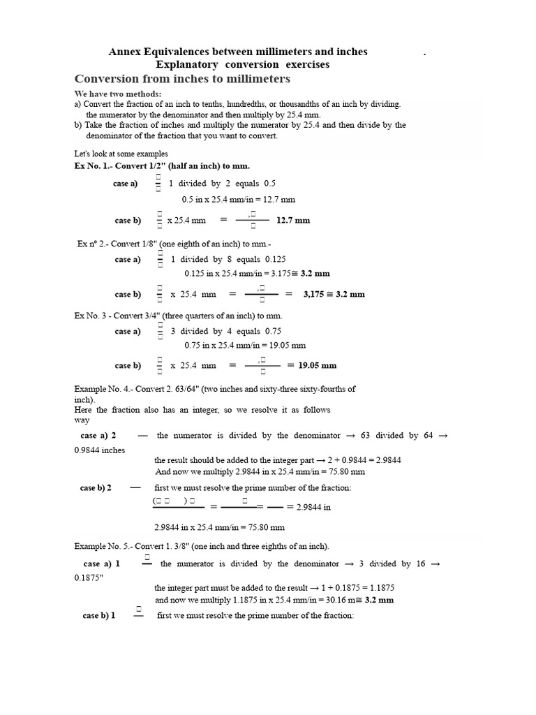 Conversion From Inches To Millimeters and Millimeters To Inches | PDF ...