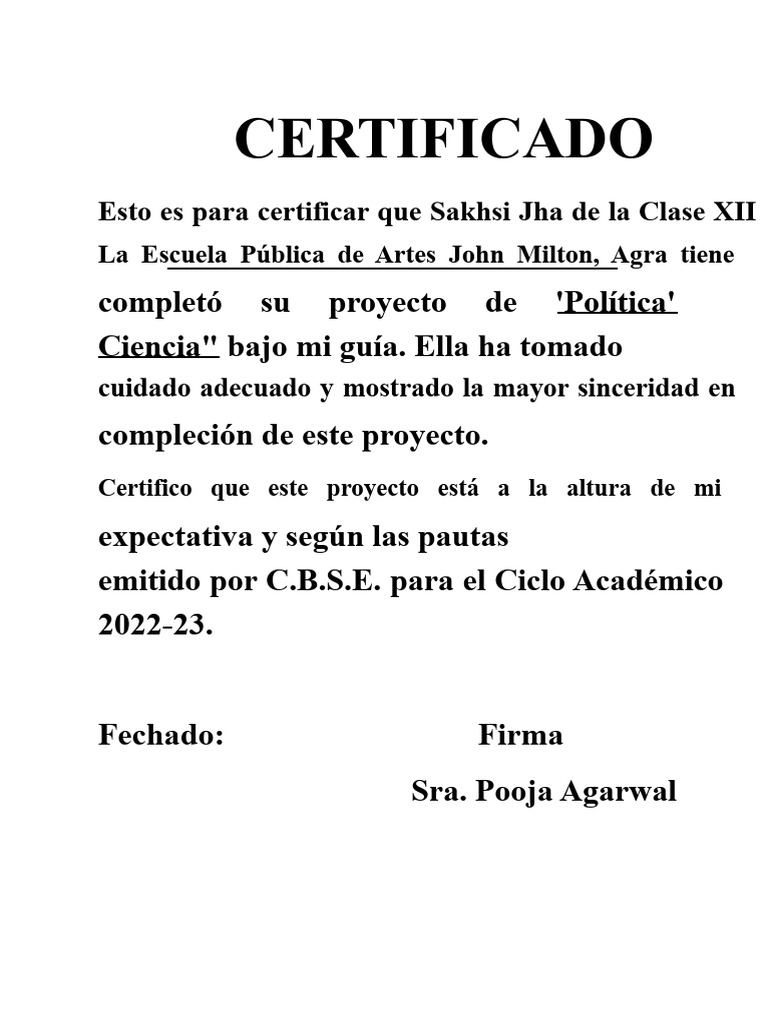 Proyecto de Certificado Escolar | PDF