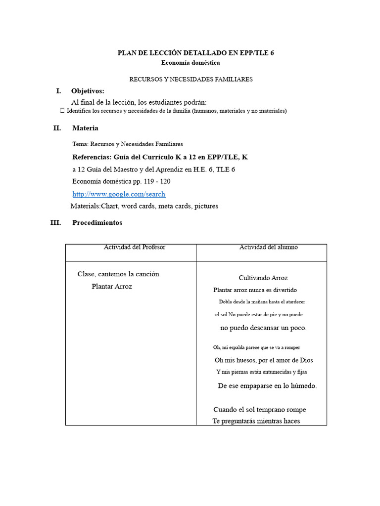 PLAN DE LECCIÓN DETALLADO EN TLE | PDF