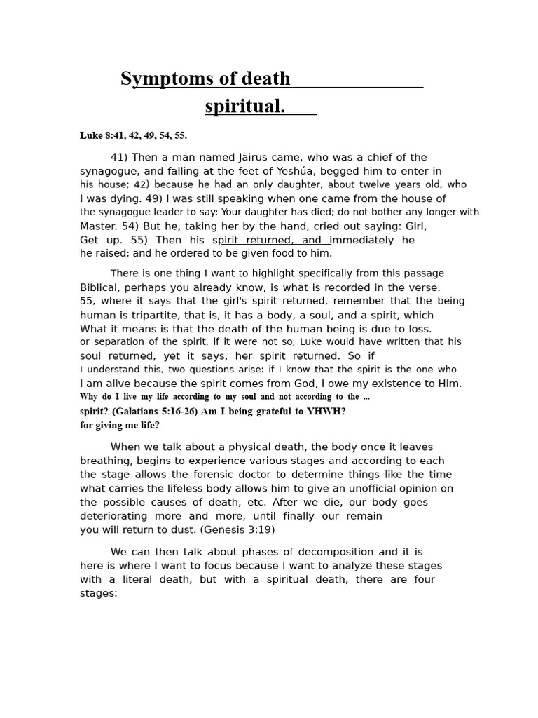 Symptoms of Spiritual Death | PDF | Jesus | Lazarus Of Bethany