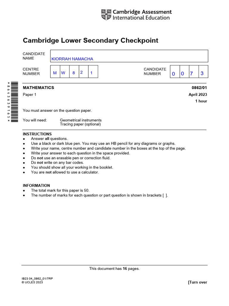 2023 April Paper 1 | PDF | Geometry | Euclidean Geometry