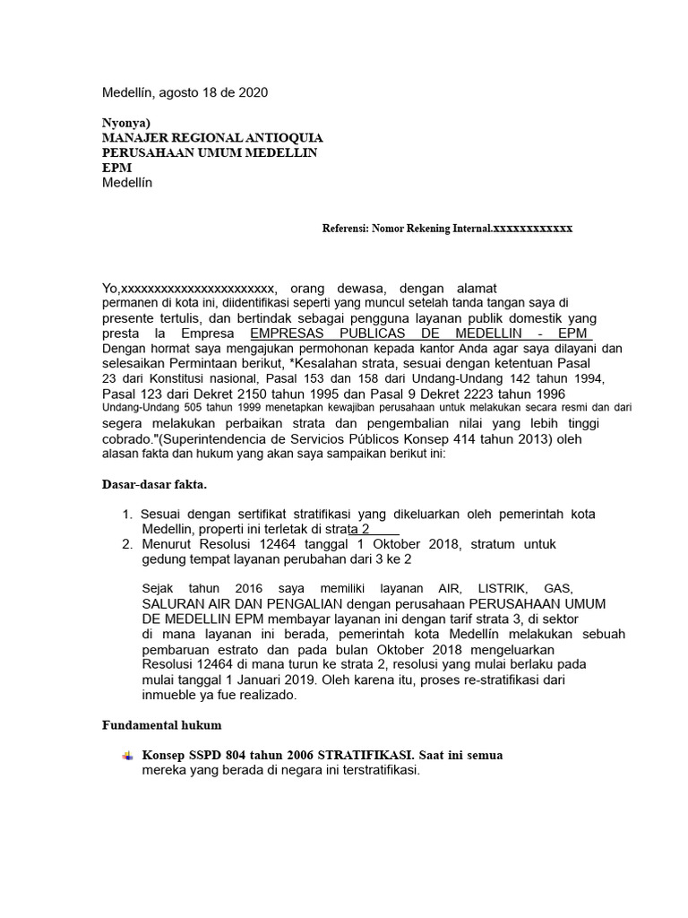 Permohonan Perbaikan Strata EPM Medellín | PDF