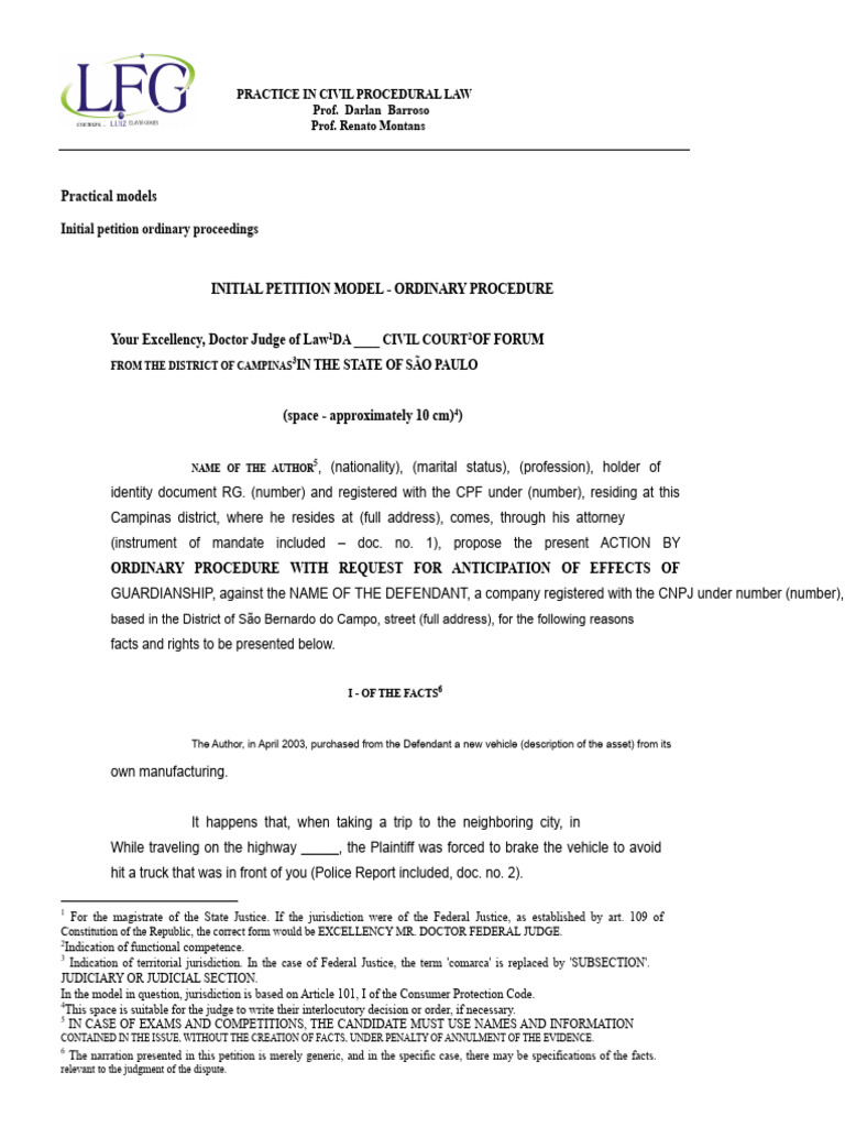 Initial Petition Model LFG | PDF | Damages | Jurisdiction