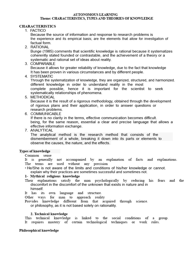 Characteristics and Types of Knowledge | PDF | Knowledge | Epistemology