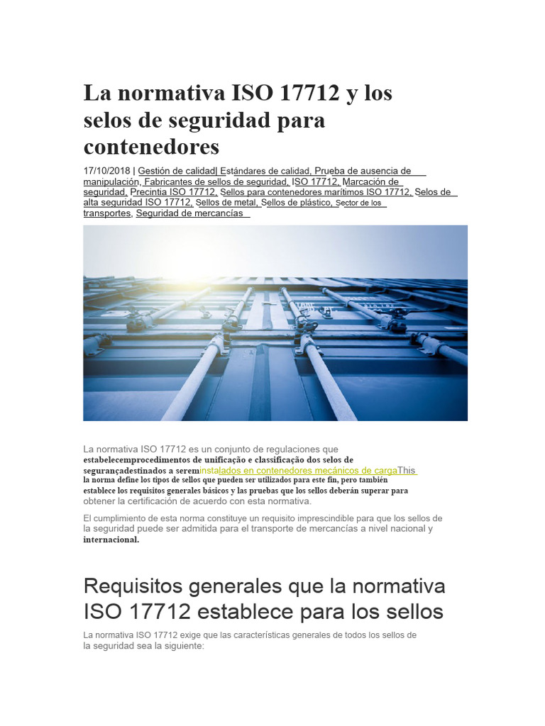 La Normativa ISO 17712 y Los Sellos de Seguridad para Contenedores ...