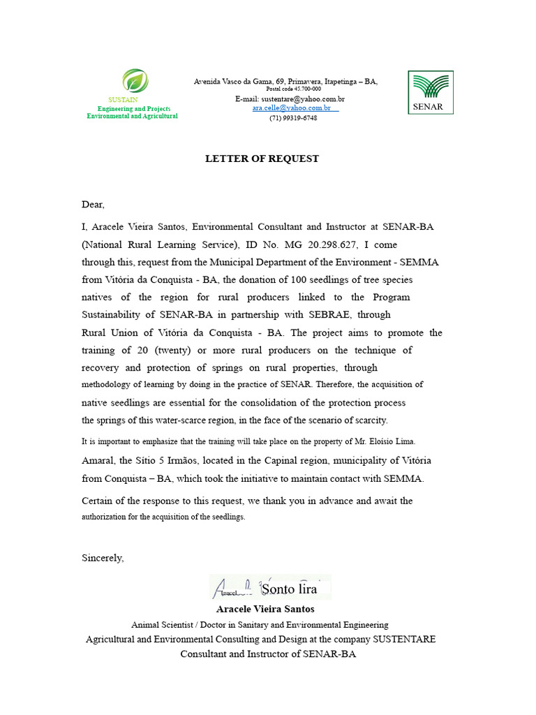 Official Request To The Secretary of The Environment | PDF