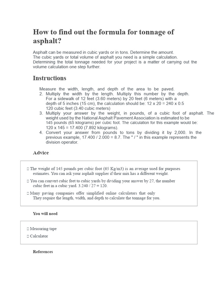 How To Determine The Formula For Asphalt Tonnage | PDF