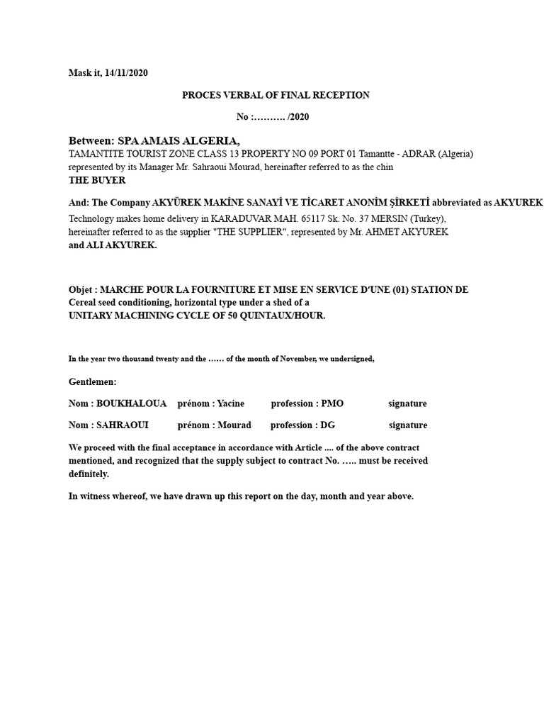 Minutes of Final Acceptance | PDF