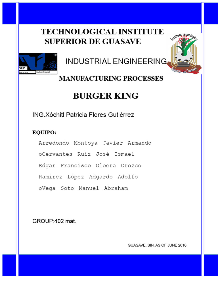 Burger King Manufacturing Processes Analysis | PDF | Customer | Hamburgers