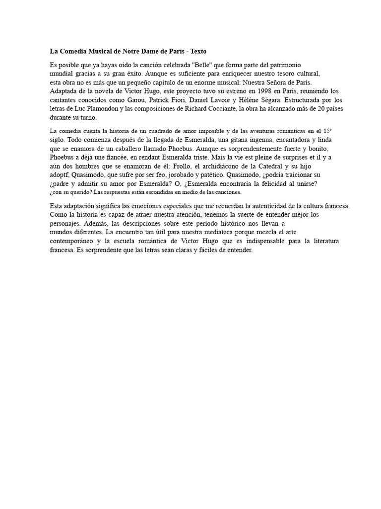 El Musical de Notre Dame de París | PDF