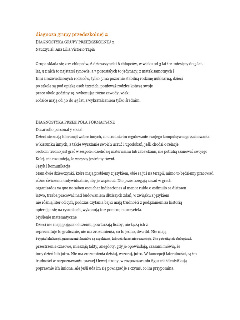 Diagnostyka Grupy Przedszkolnej 2 | PDF