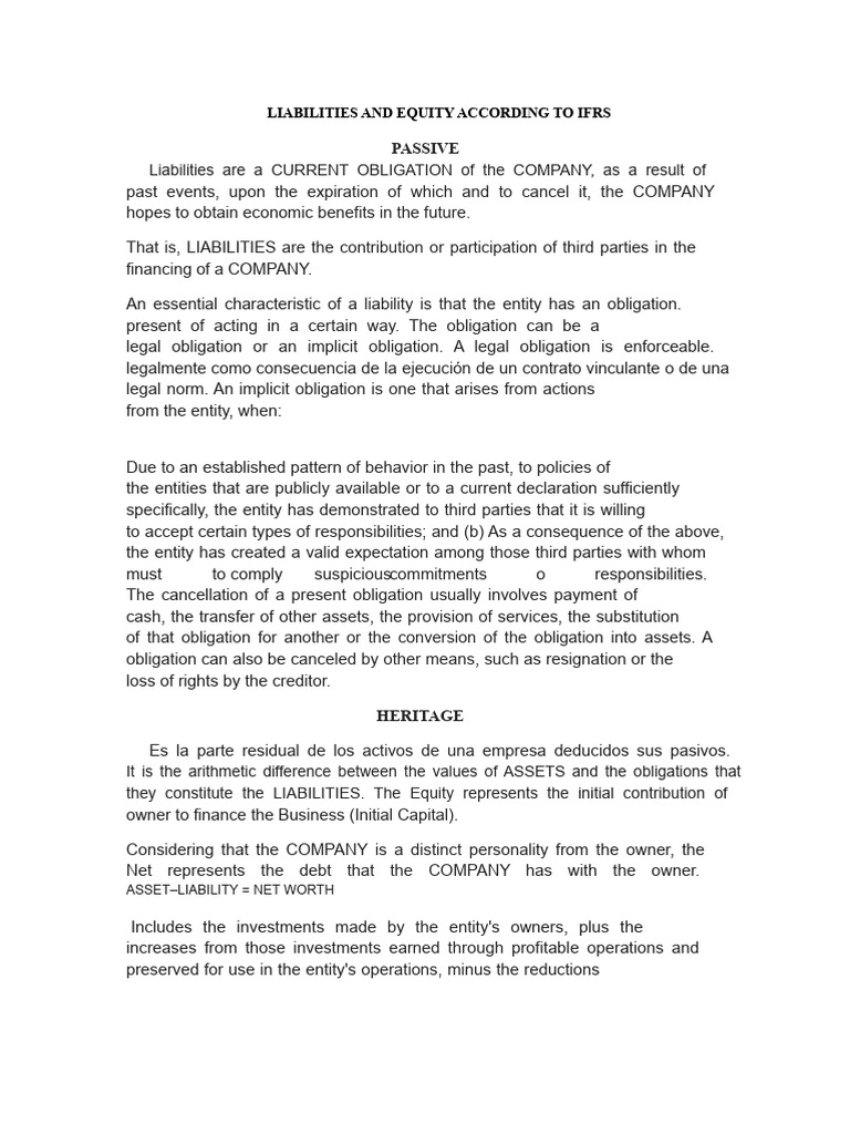 Liabilities and Equity According To IFRS and Classification of Equity ...