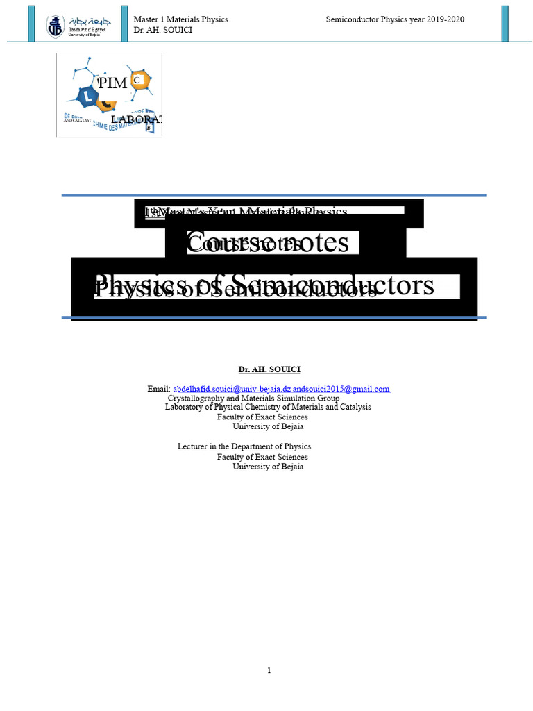 Semiconductor Physics Course Notes | PDF | Semiconductors | Chemical Bond