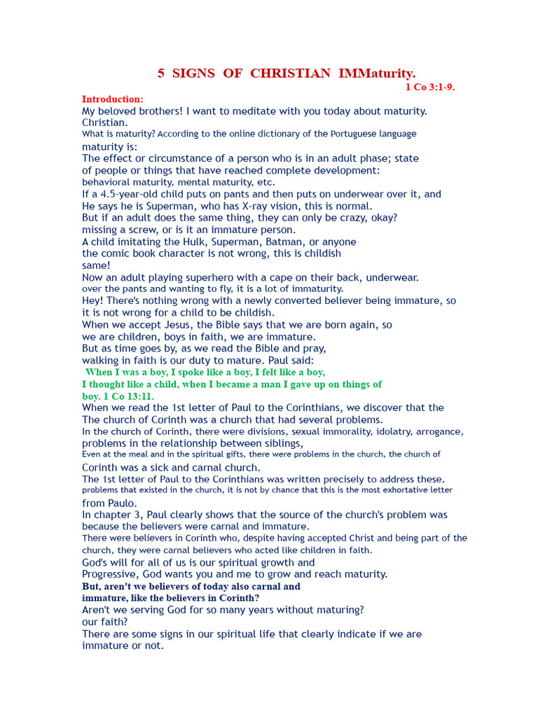 5 Signs of Christian Immaturity | PDF | Cain And Abel | Paul The Apostle