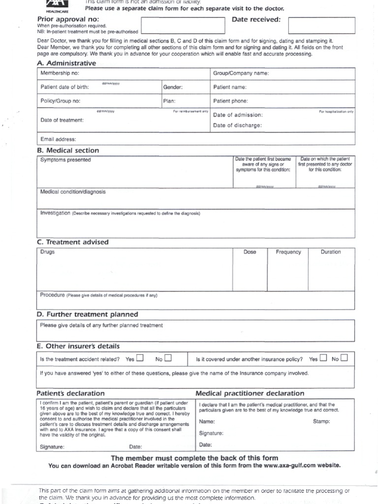 Axa Claim Form | PDF | Patient | Physician