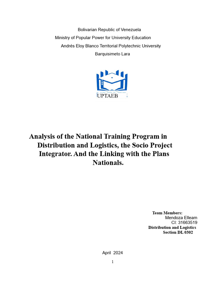 Analysis of The National Training Program in Distribution and Logistics ...