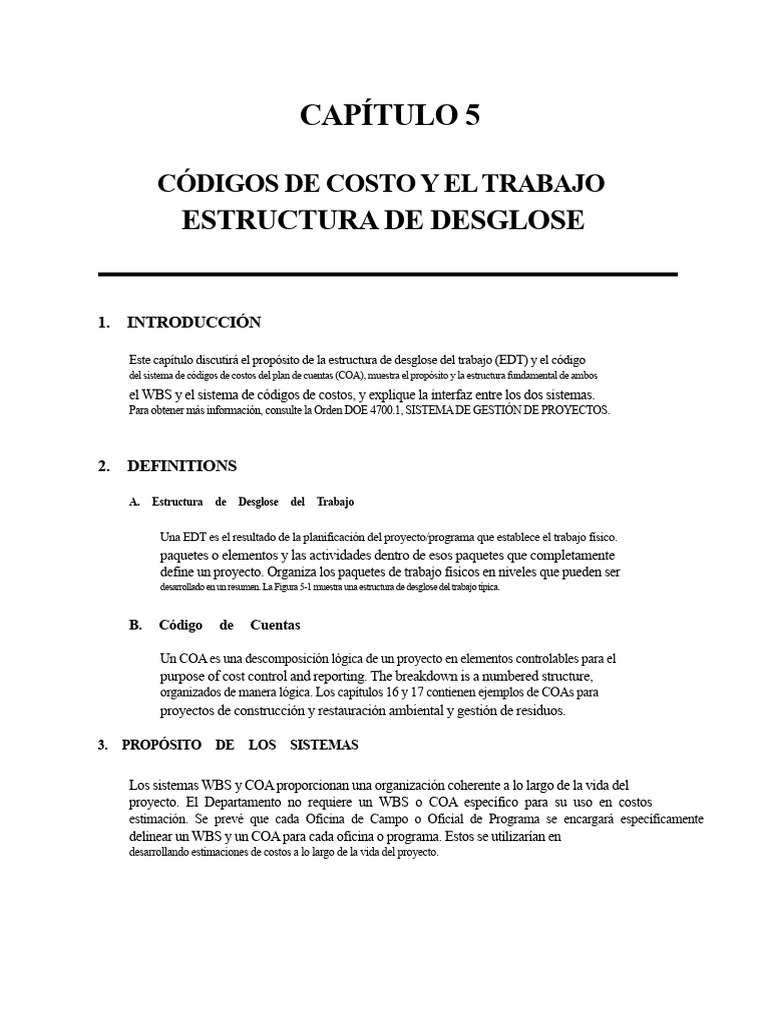 Código de Costo y Estructura de Desglose Del Trabajo (WBS) | PDF